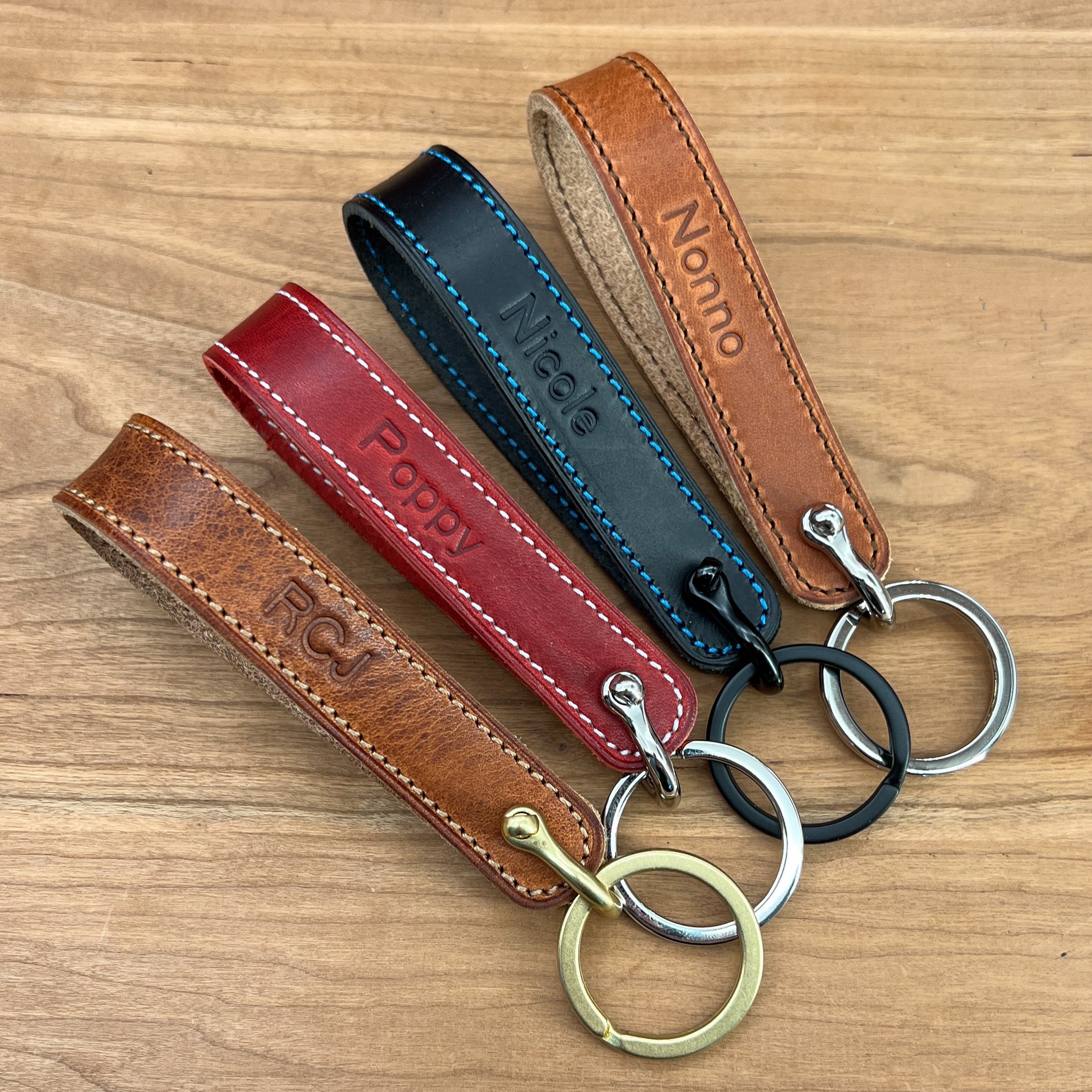 Personalized Leather Loop Keychain in Horween Leather | Made to order ...
